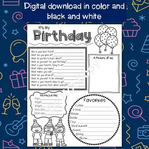 Kids Birthday Interview Questionnaire Digital Download - Etsy