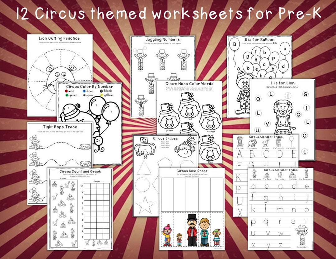 Preschool Circus Themed Worksheets Digital Download - Etsy