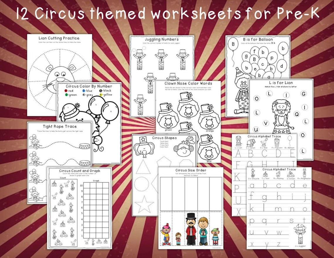 Preschool Circus Themed Worksheets Digital Download - Etsy