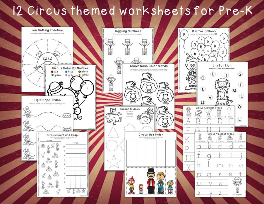 Preschool Circus Themed Worksheets Digital Download - Etsy