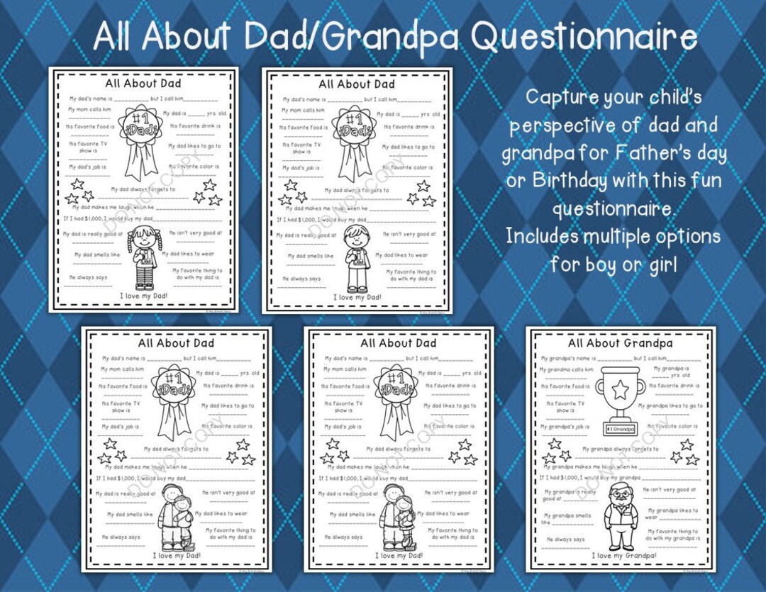 Father's Day Questionnaire,all About Dad and Grandpa Digital Download ...