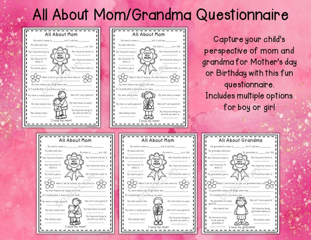 All About Mom and Grandma Mother's Day Questionnaire Digital Download ...