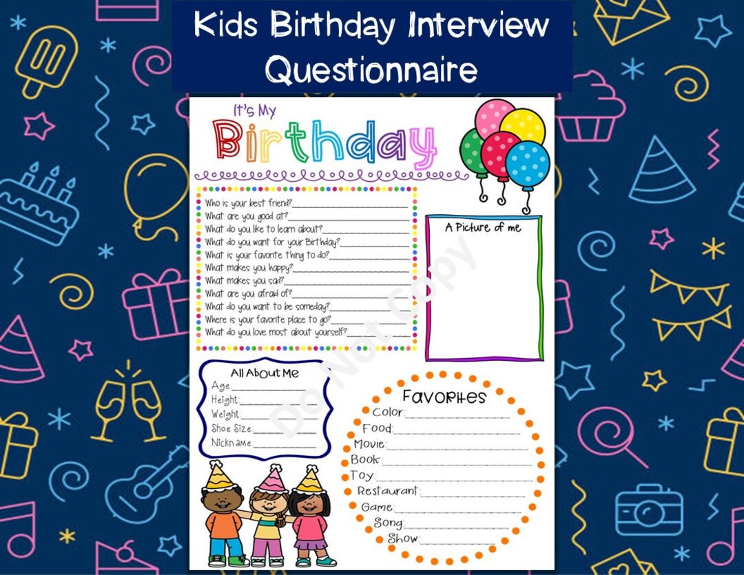 Kids Birthday Interview Questionnaire Digital Download - Etsy