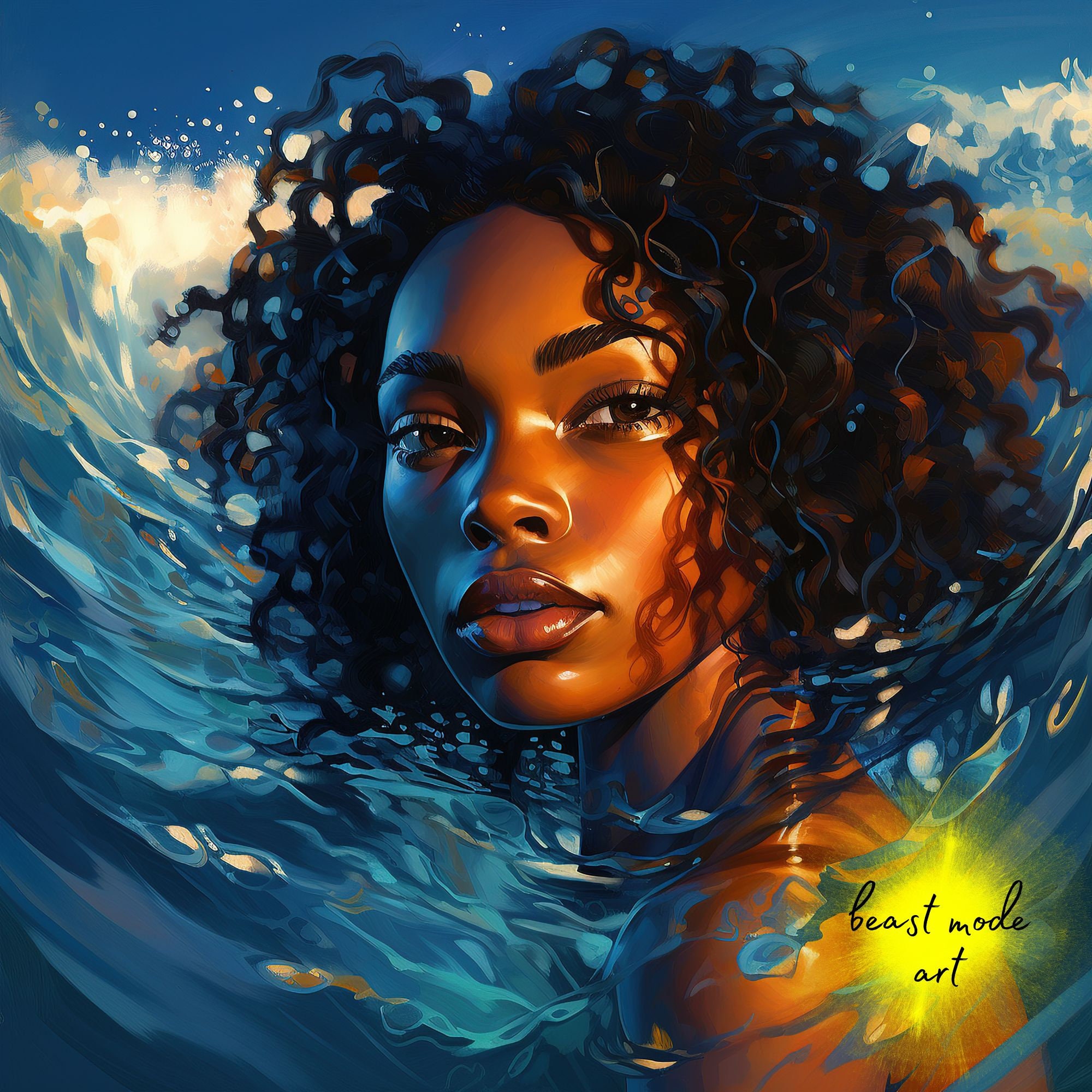 Orisha Painting, Yemaya Art PNG, African Ocean Water Goddess, Black ...