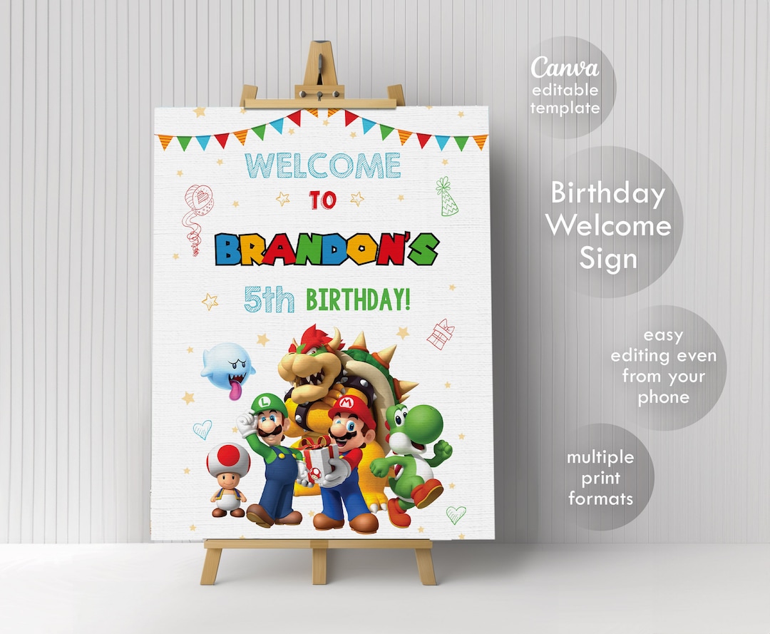 Mario Printable Welcome Sign Template, Super Birthday Party Welcome in ...