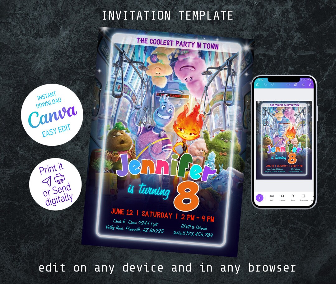 Elemental Printable Birthday Party Invite Digital Template - Etsy