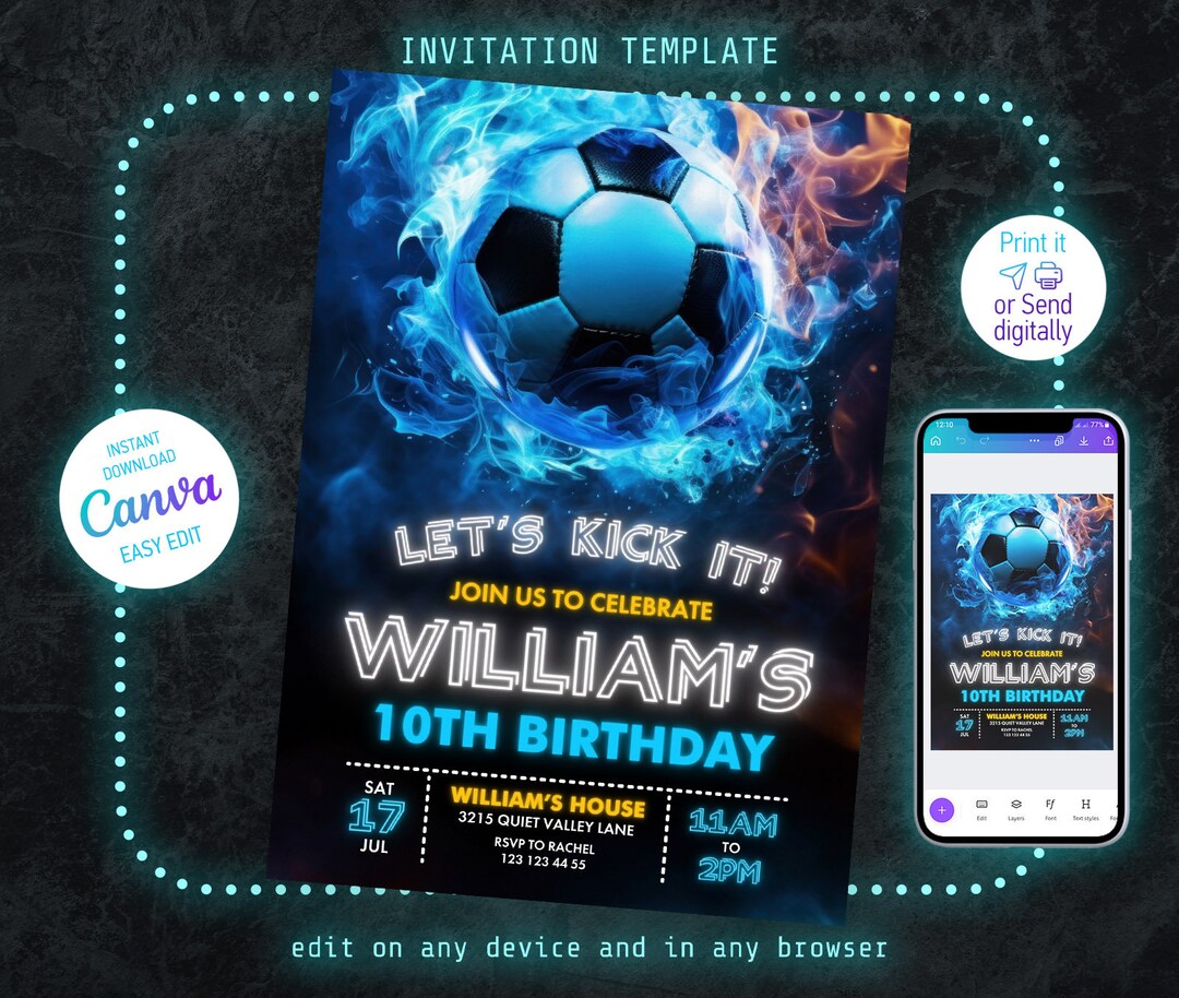 Soccer Invitation, Champions League Birthday Invitation Template, FIFA ...