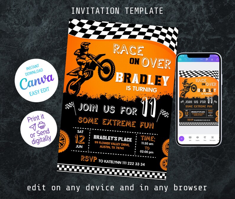 Motocross Birthday Invitation, Bike Birthday Invitation, Extreme ...