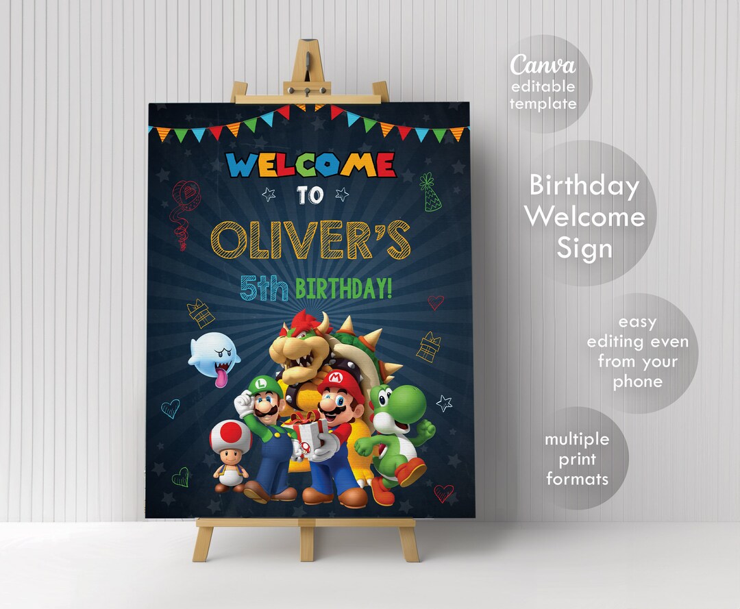 Mario Printable Welcome Sign Template, Super Birthday Party Welcome in ...