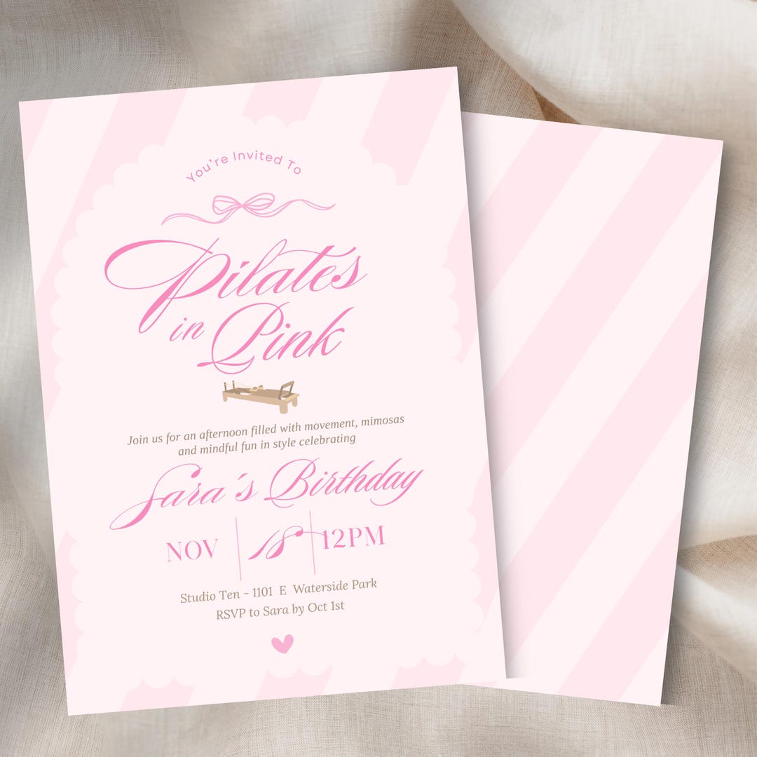 Pilates in Pink Birthday Invitation: Girls Wellness Party (5x7 ...
