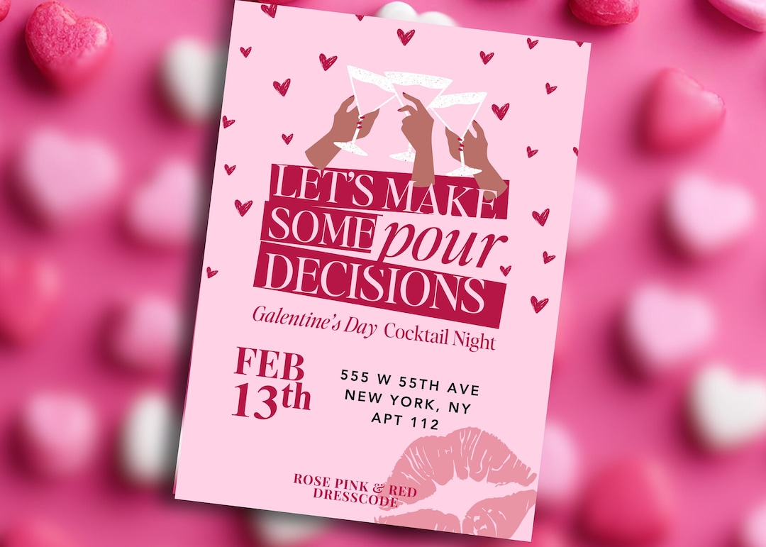 Galentine's Day Party Invitation Template, Pour Decisions Invitation ...