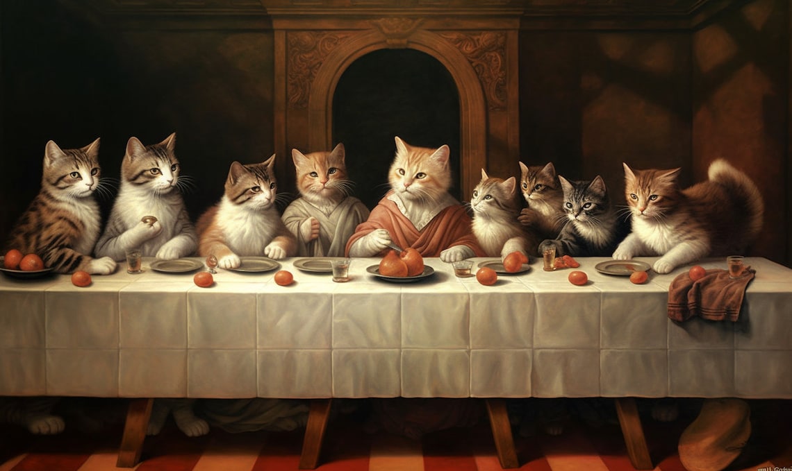 Cats Last Supper Wall Art Decor, Funny Cats, Art Gift, Historic Print ...