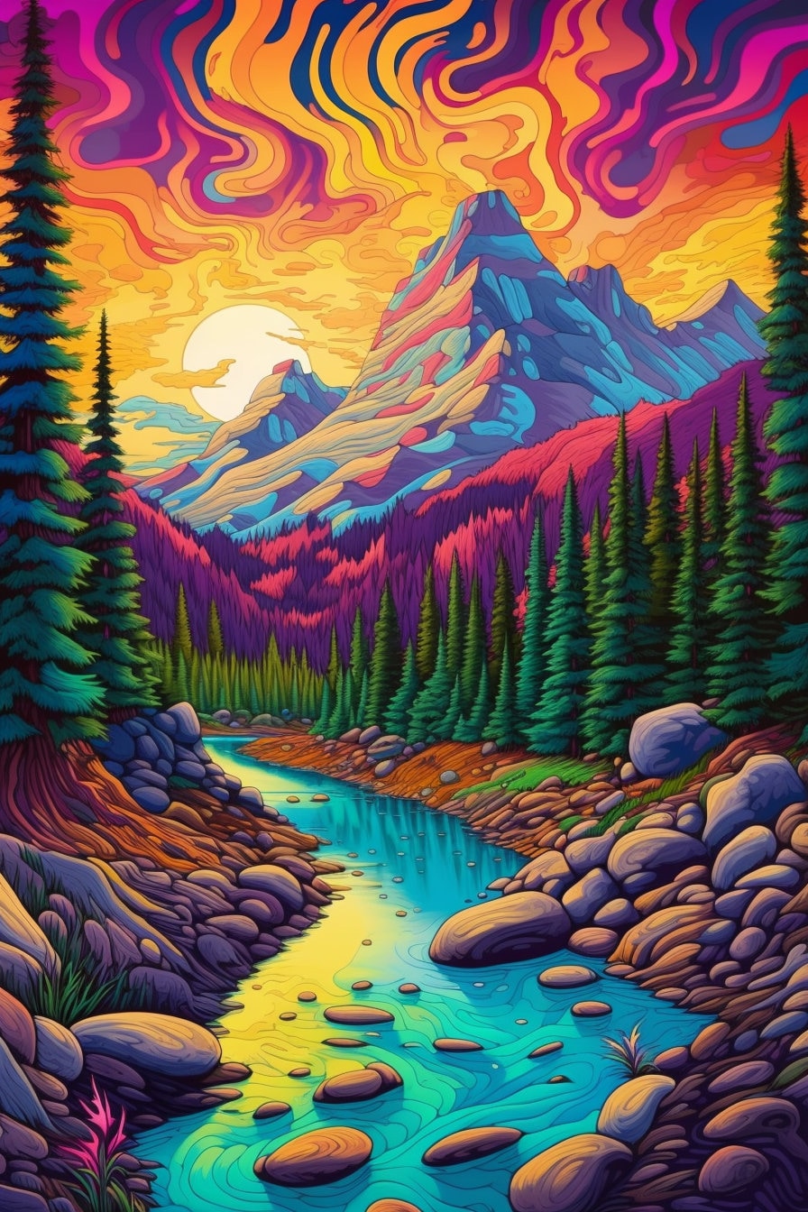 Psychedelic Trippy Vibrant Beautiful Mountain Landscape | Hi-res 300dpi ...