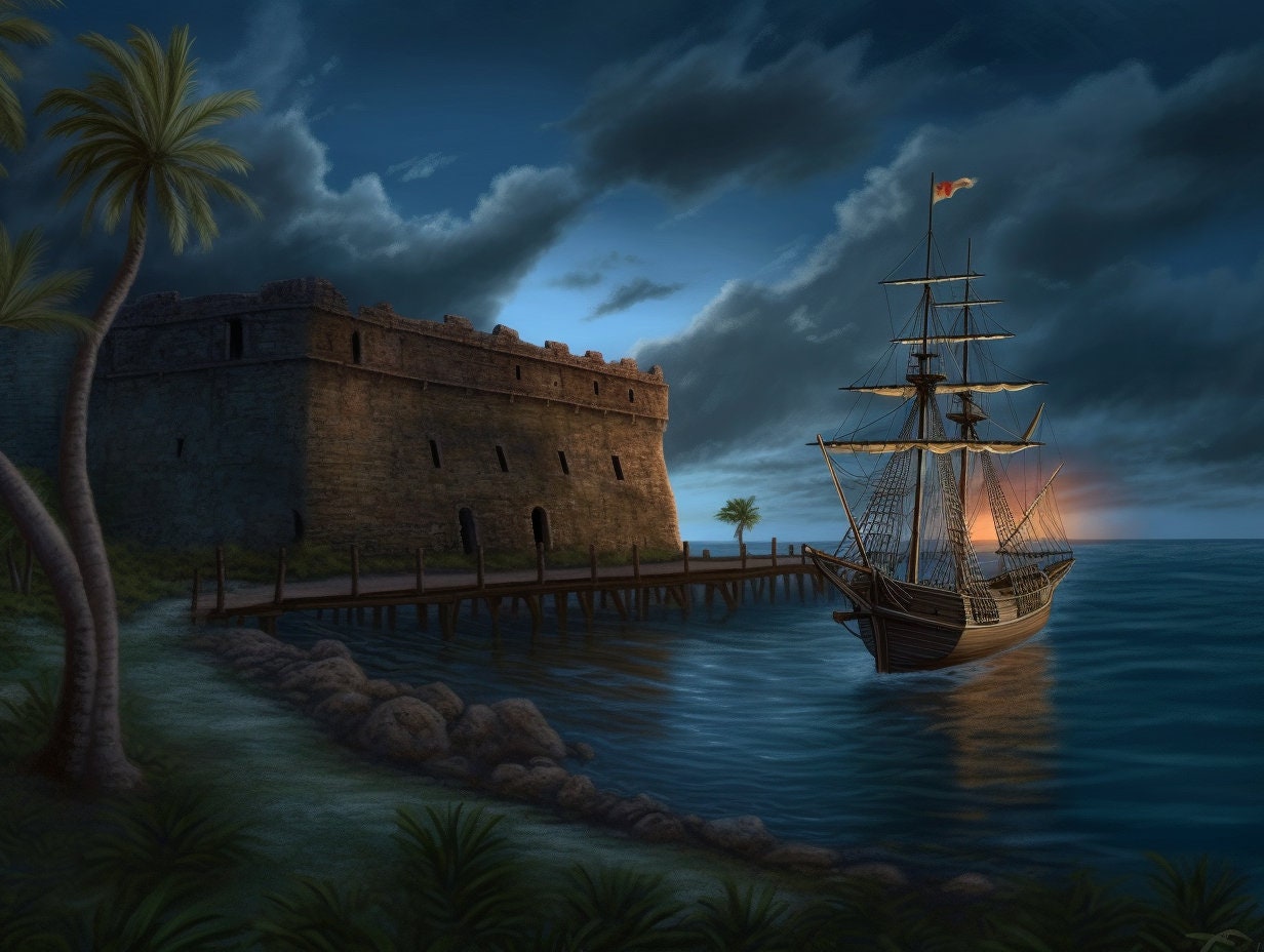 Florida Keys Fort in 1700s Wall Art Decor | Hi-res 300dpi | Digital ...