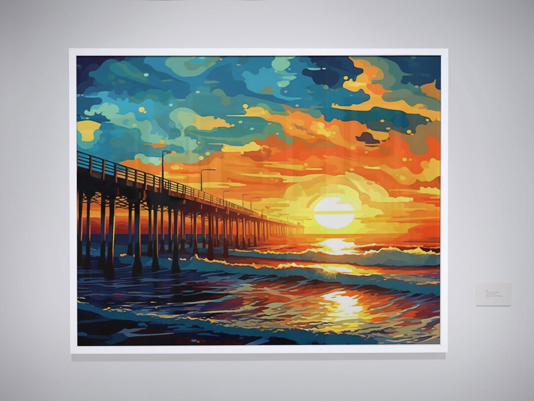 Beach Pier & Ocean Retro Wall Art Decor (set of 4 Prints) | Hi-res ...