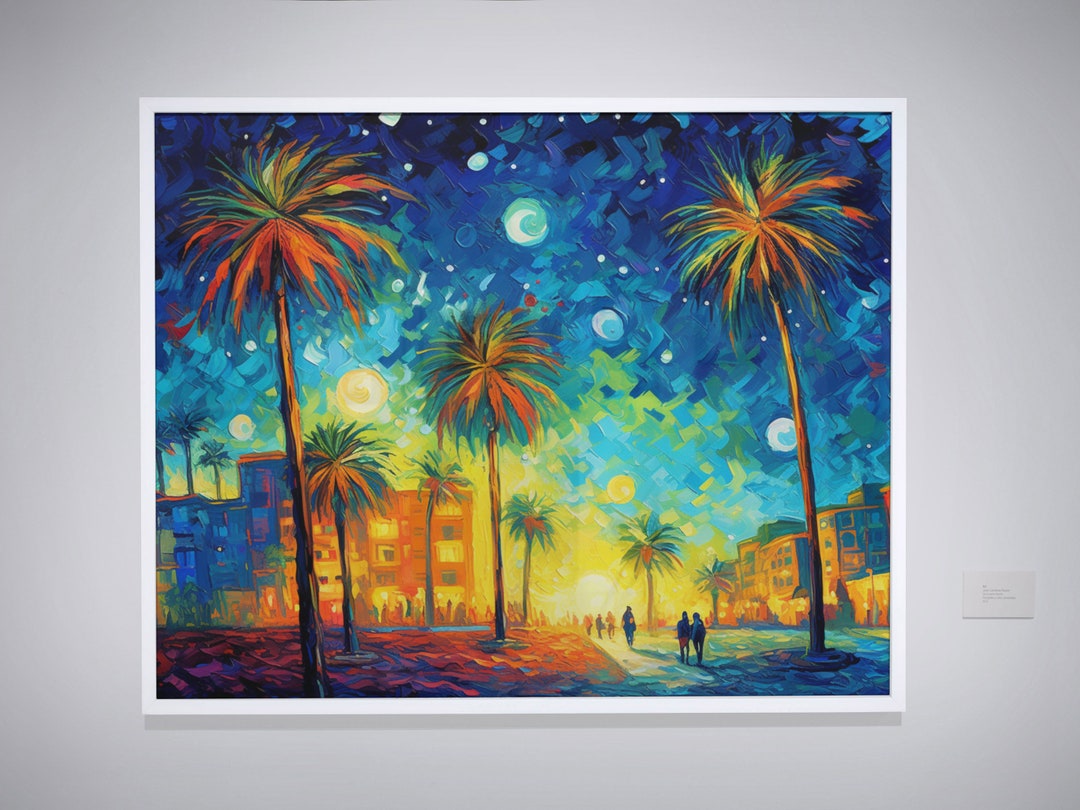 Starry Night Miami Beach | Oil Painting Wall Art Print | Hi-res 300dpi ...