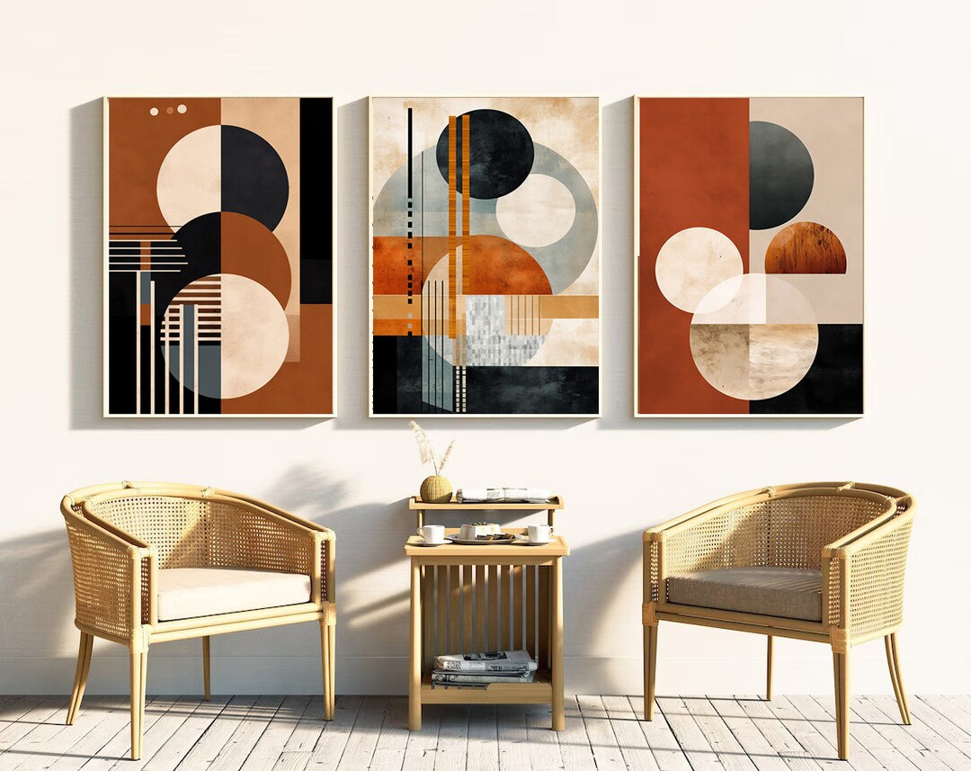 Boho Style Geometric Earth Art Prints, Neutral Modern Wall Art Decor ...