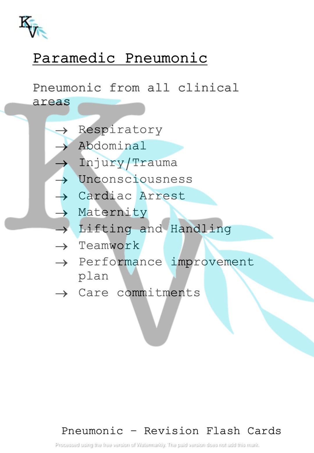 Paramedic Pneumonic Revision Flash Cards - Etsy