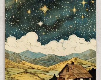 Vintage Night Sky Printable Art Download Printable Wall Decor Printable Wall Art Art Print ...