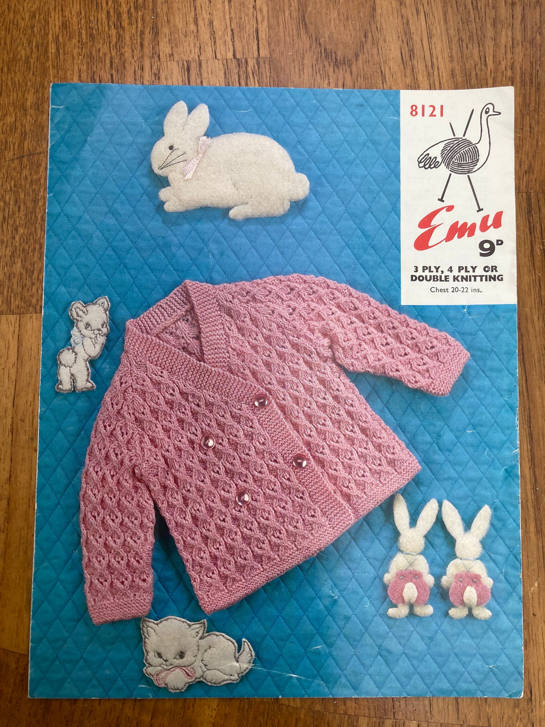 Original Vintage Paper Knitting Pattern Baby Cardigan Robin Double ...