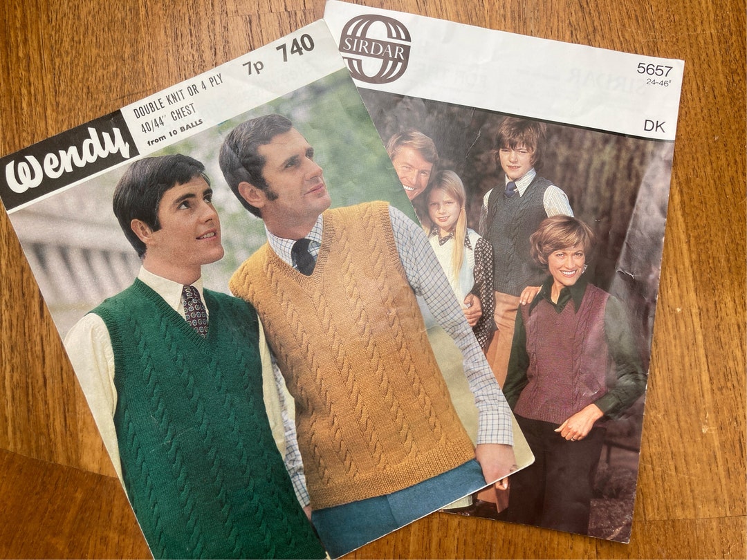 Original Vintage Paper Knitting Patterns for Sleeveless Slip Overs in ...