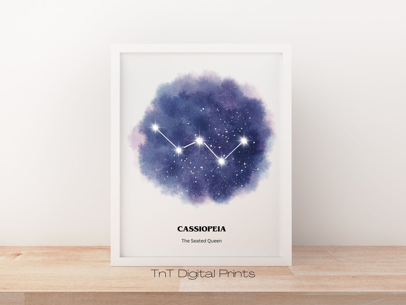 Cassiopeia Constellation Art Print, Astronomy Gift, Celestial Star Map Wall Decor, Modern Art ...