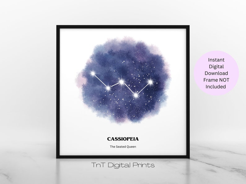 Cassiopeia Constellation Art Print, Astronomy Gift, Celestial Star Map Wall Decor, Modern Art ...