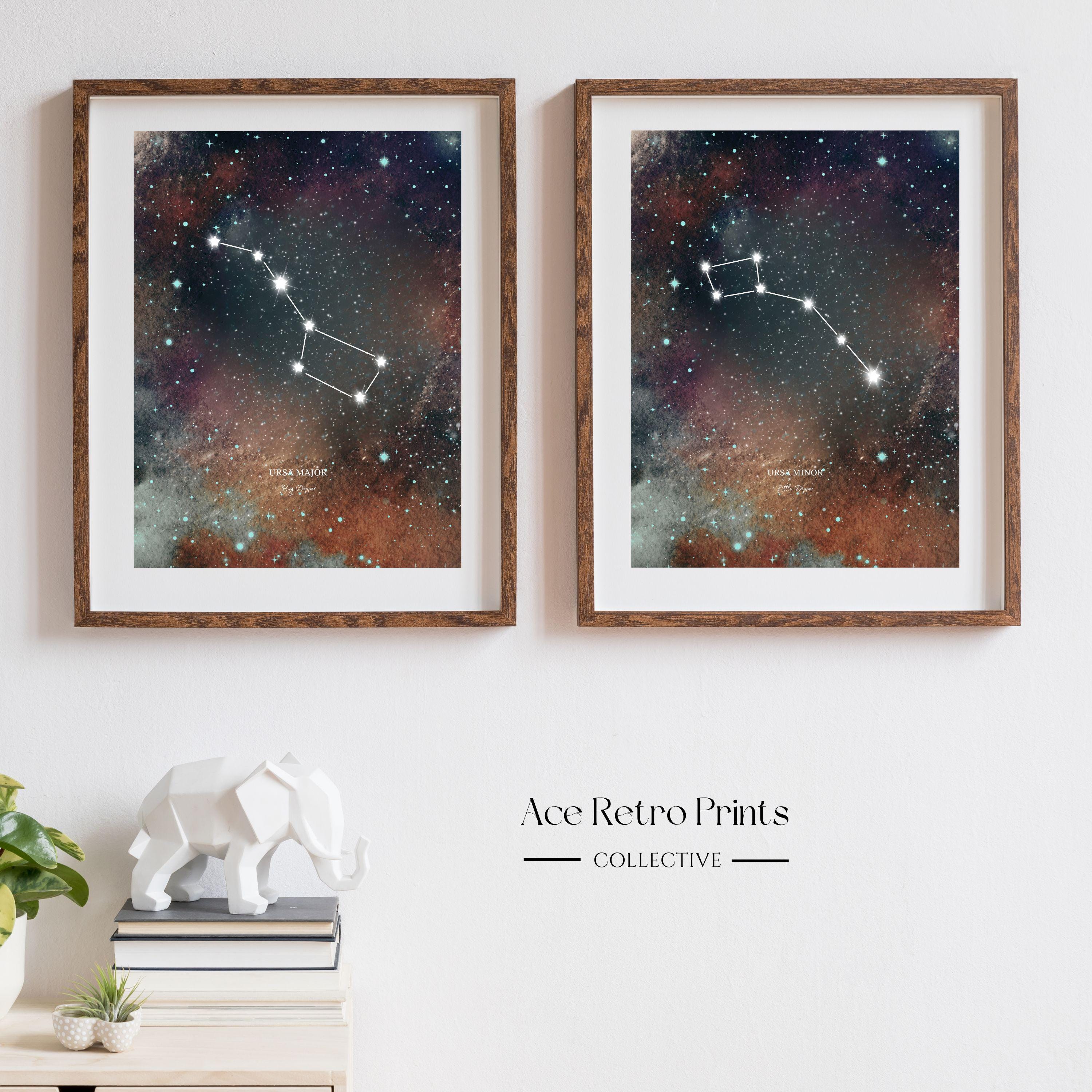Big Dipper, Little Dipper Constellation Wall Decor Watercolor, Ursa ...