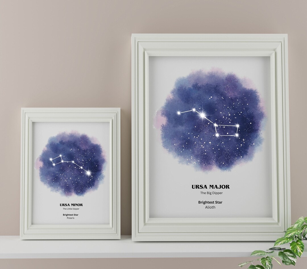 Big Dipper, Little Dipper Constellation Wall Decor Watercolor, Ursa ...