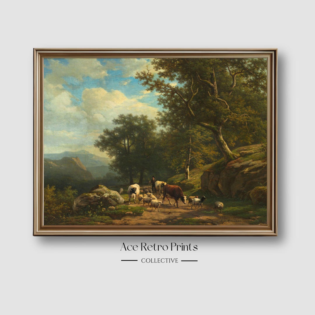 1800s Vintage Landscape Oil Painting Printable, Country Landscape With ...
