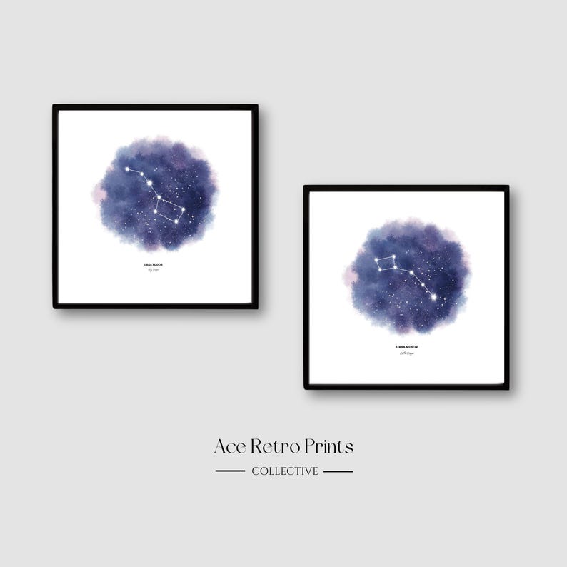 Big Dipper, Little Dipper Constellation Wall Decor Watercolor, Ursa ...