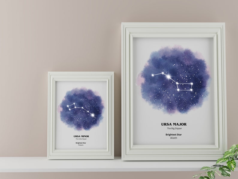 Little Dipper Big Dipper Constellation Art Prints, Watercolor Star Map ...