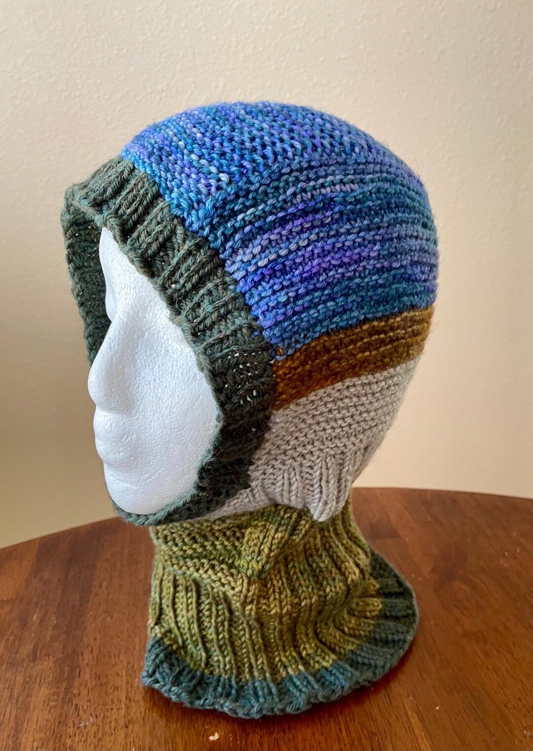 Hand Knit Balaclava in Blue, Gray, Greens, Gold Soft Wool Knit ...