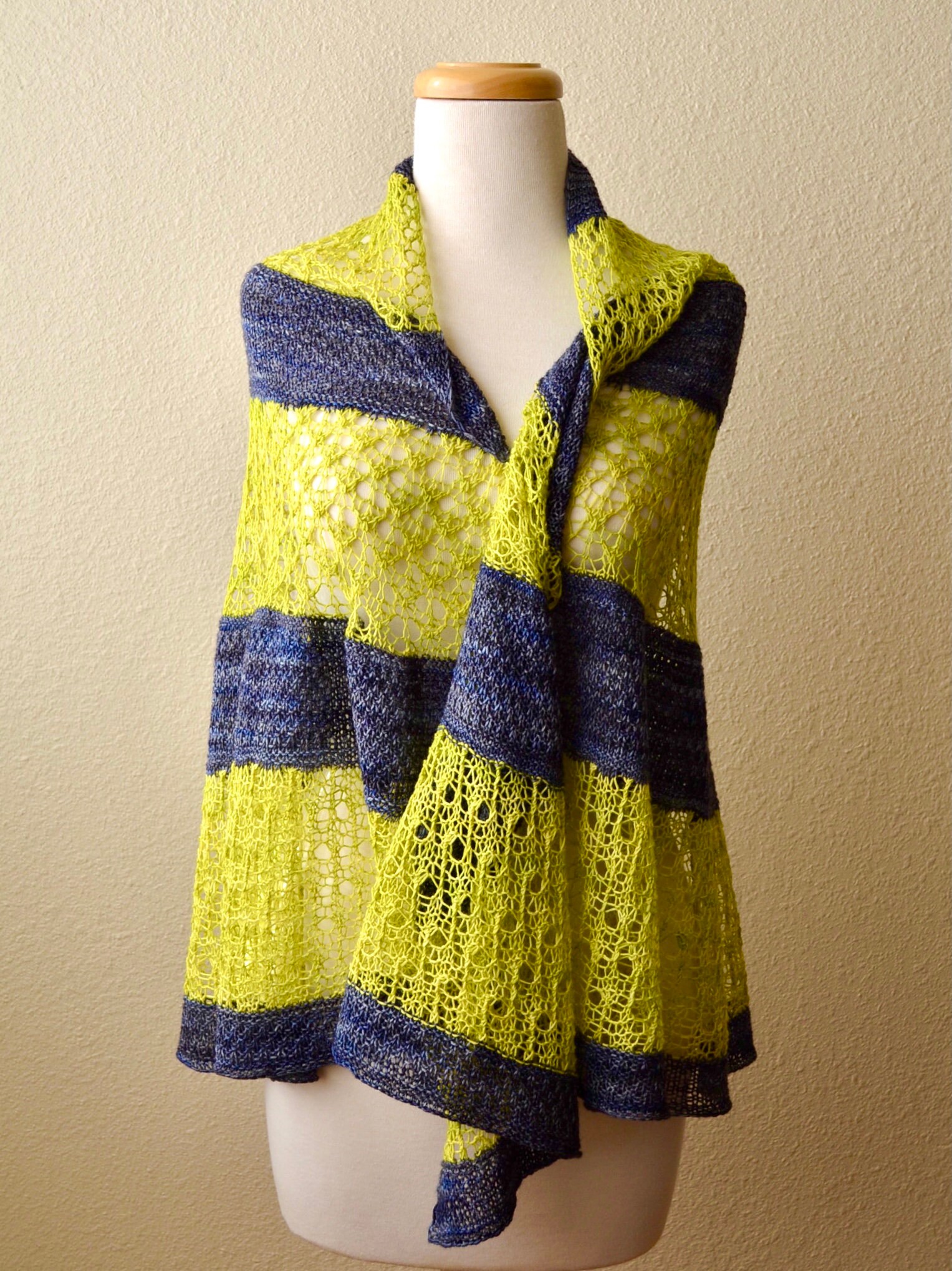 AUX Shawlhand Knit Half Circle Shawl in Purple and Bright Green, Lace ...