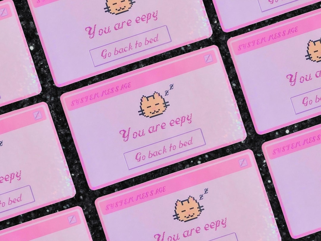 Eepy Cat Sticker | 90s Style Glitter Holographic Stickers | 8-bit ...