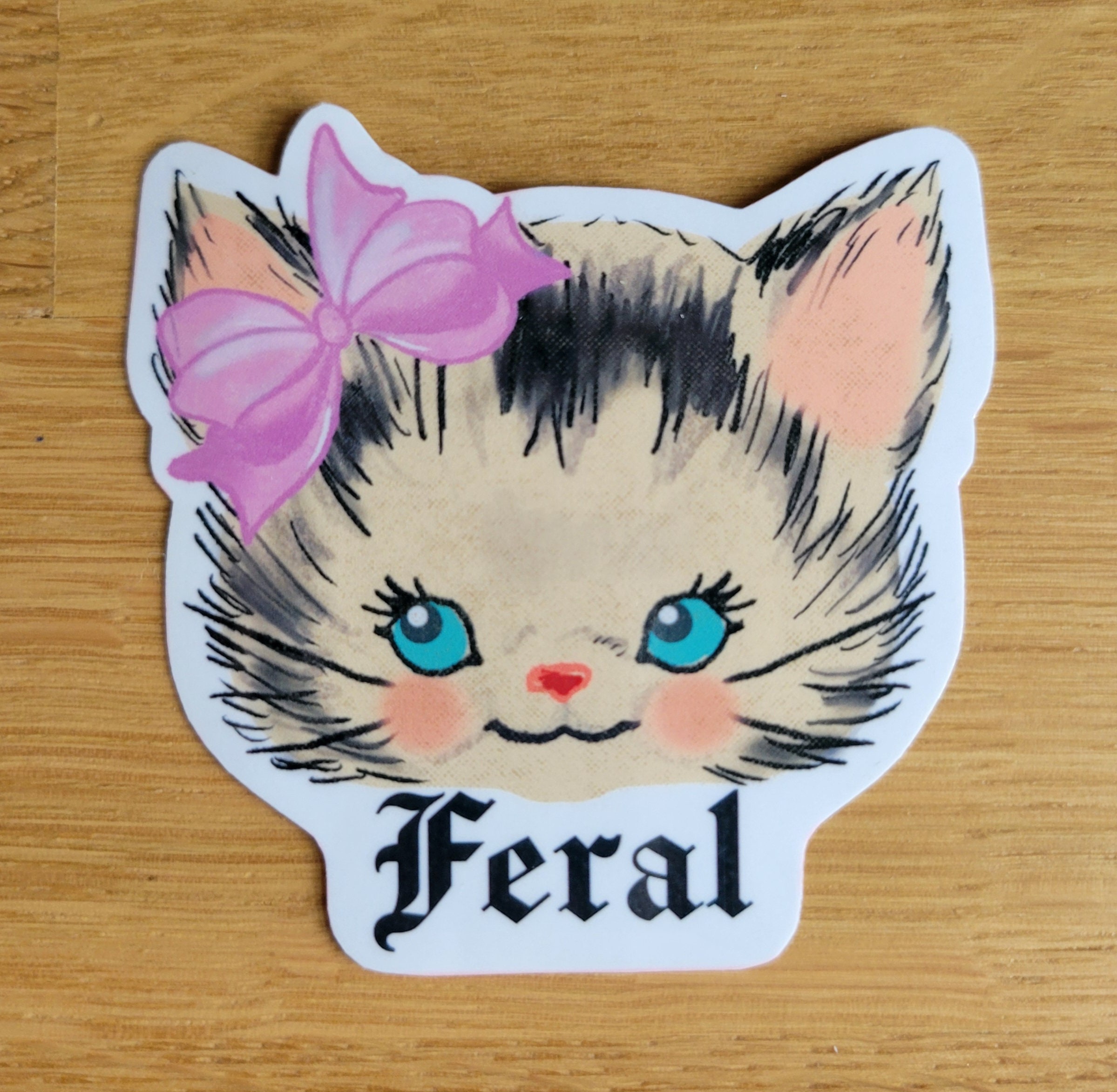 Feral Kitten Sticker Cute Vintage Cat Existential Dread Funny Kitsch ...