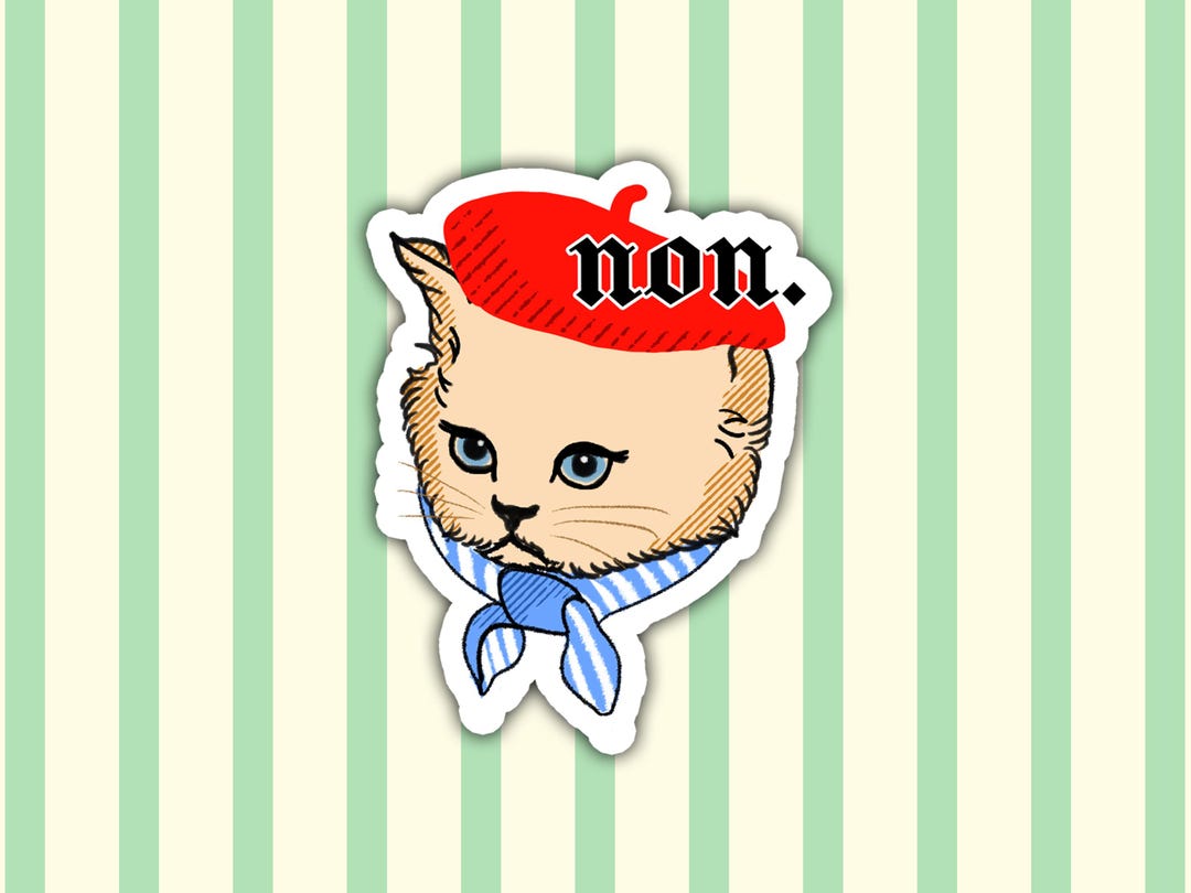 FRENCH BERET CAT Sticker | Cute Vintage Cat | French Kitten | Funny ...