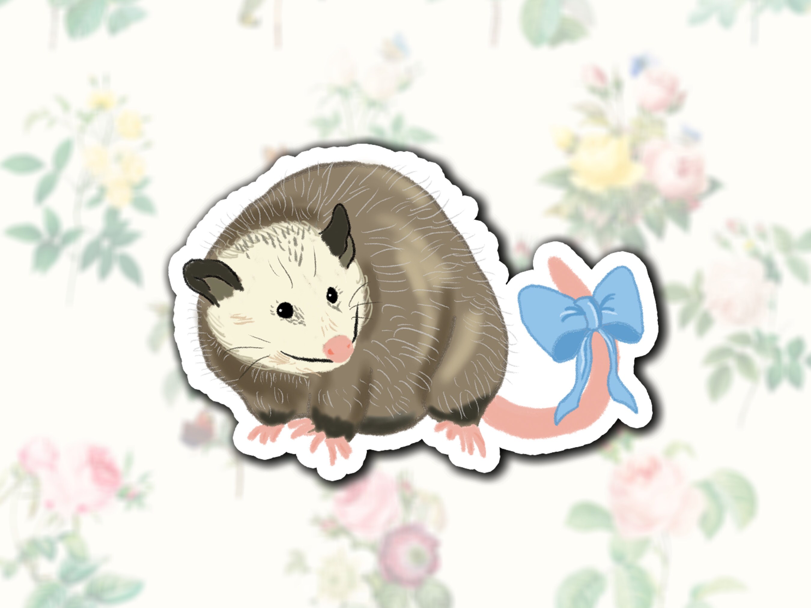 Kitsch Possum Sticker | Girl Possum | Cute Opossum With a Blue Bow on ...