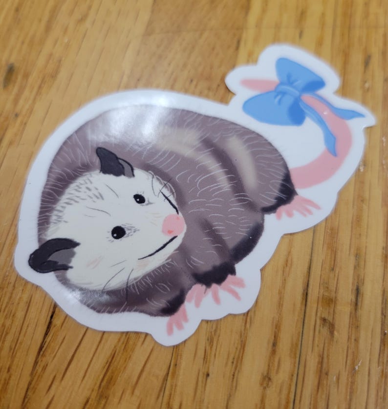 Kitsch Possum Sticker | Girl Possum | Cute Opossum With a Blue Bow on ...