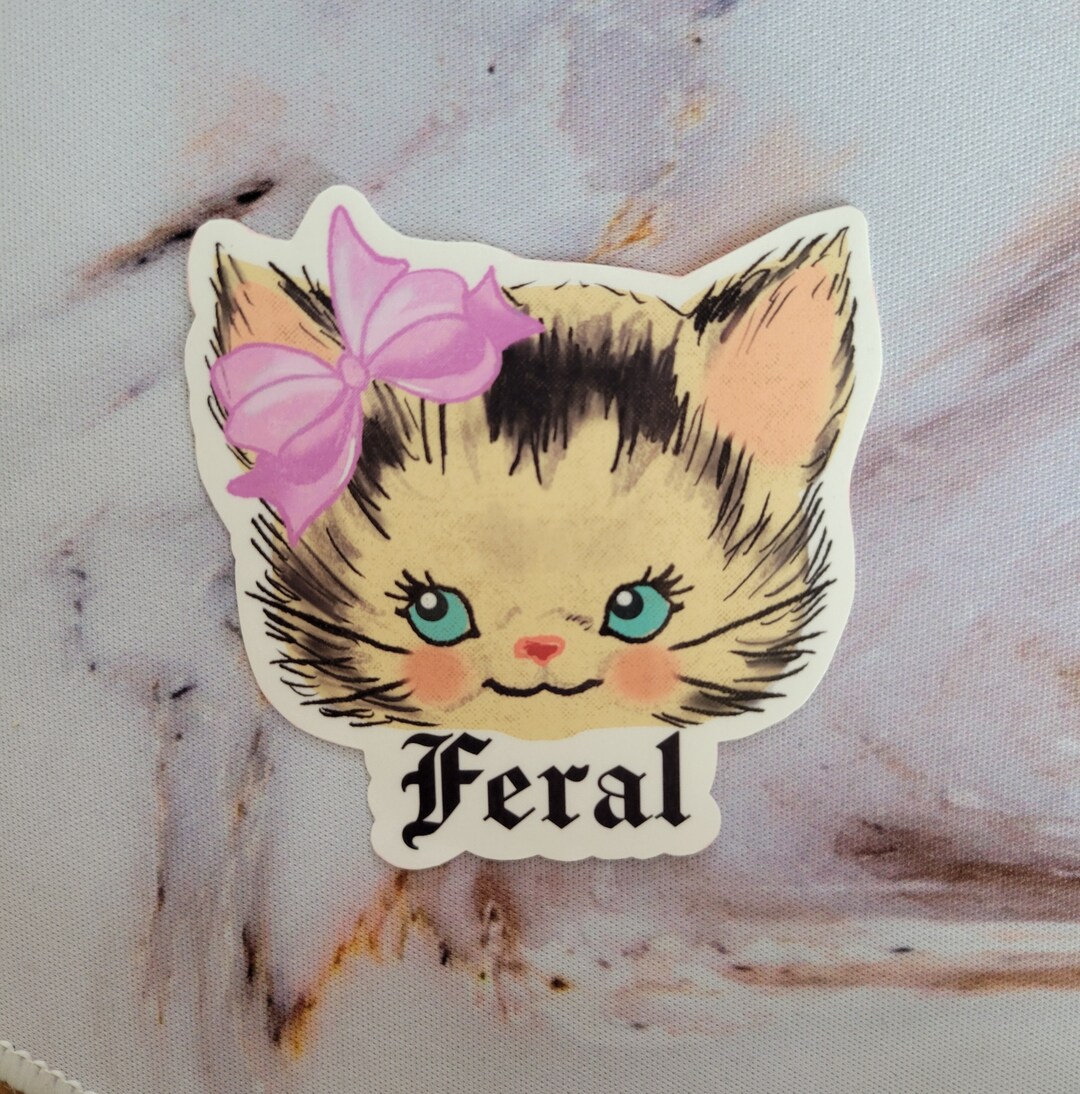 Feral Kitten Sticker | Cute Vintage Cat | Existential Dread | Funny ...