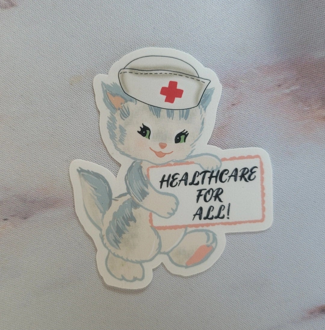 Kitten Sticker | Cute Vintage Cat | Healthcare for All | Kitsch Sticker ...
