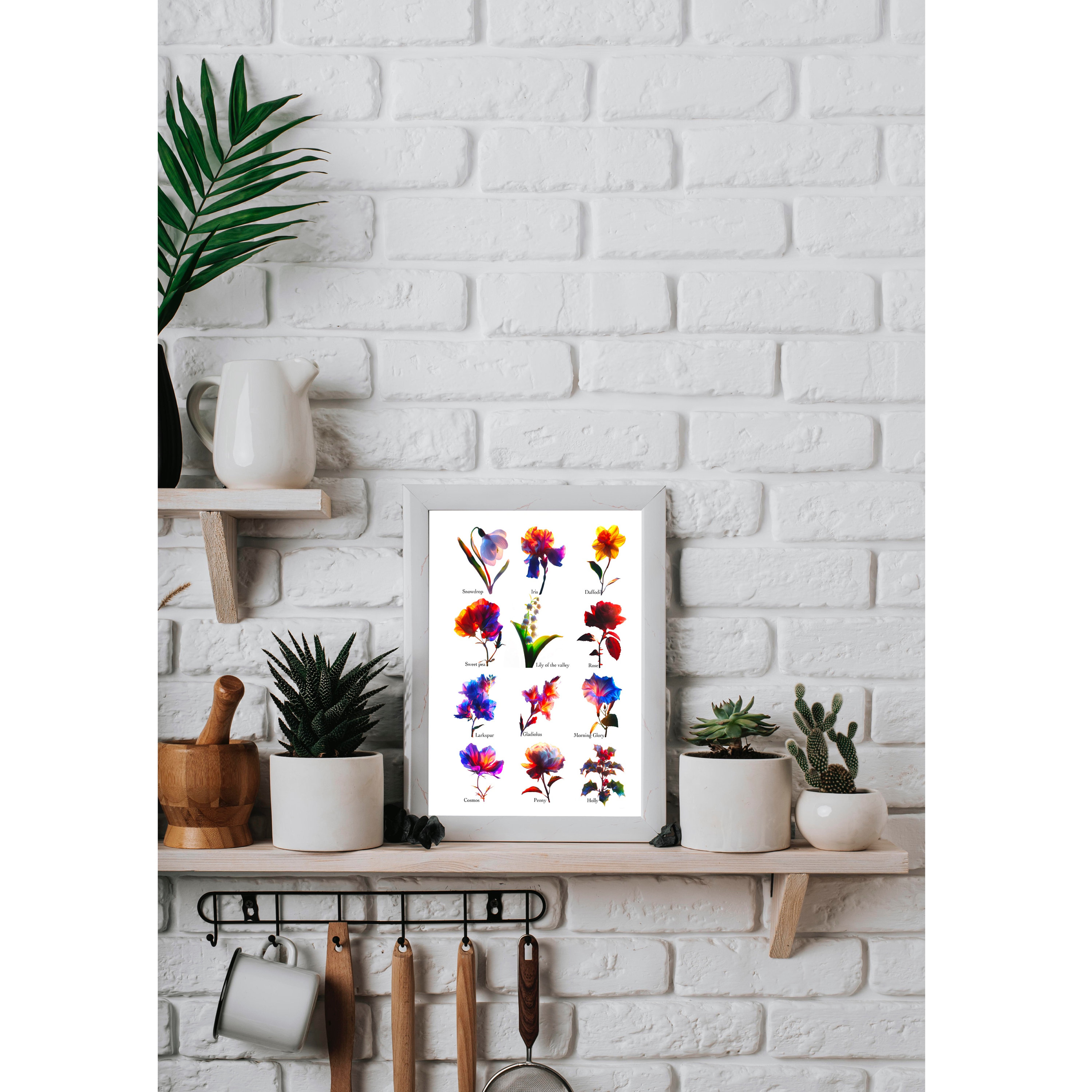 Birth Flower Chart Poster Printable Birth Month Flower Wall Art Print ...