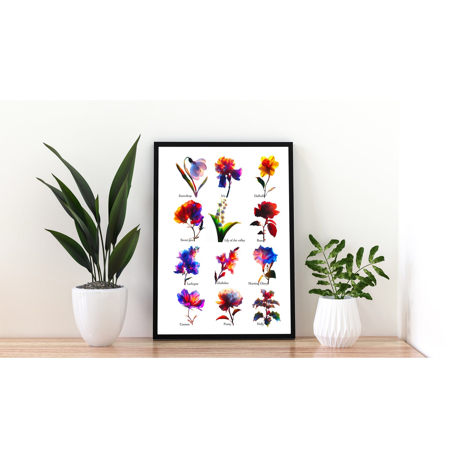 Birth Flower Chart Poster Printable Birth Month Flower Wall Art Print ...