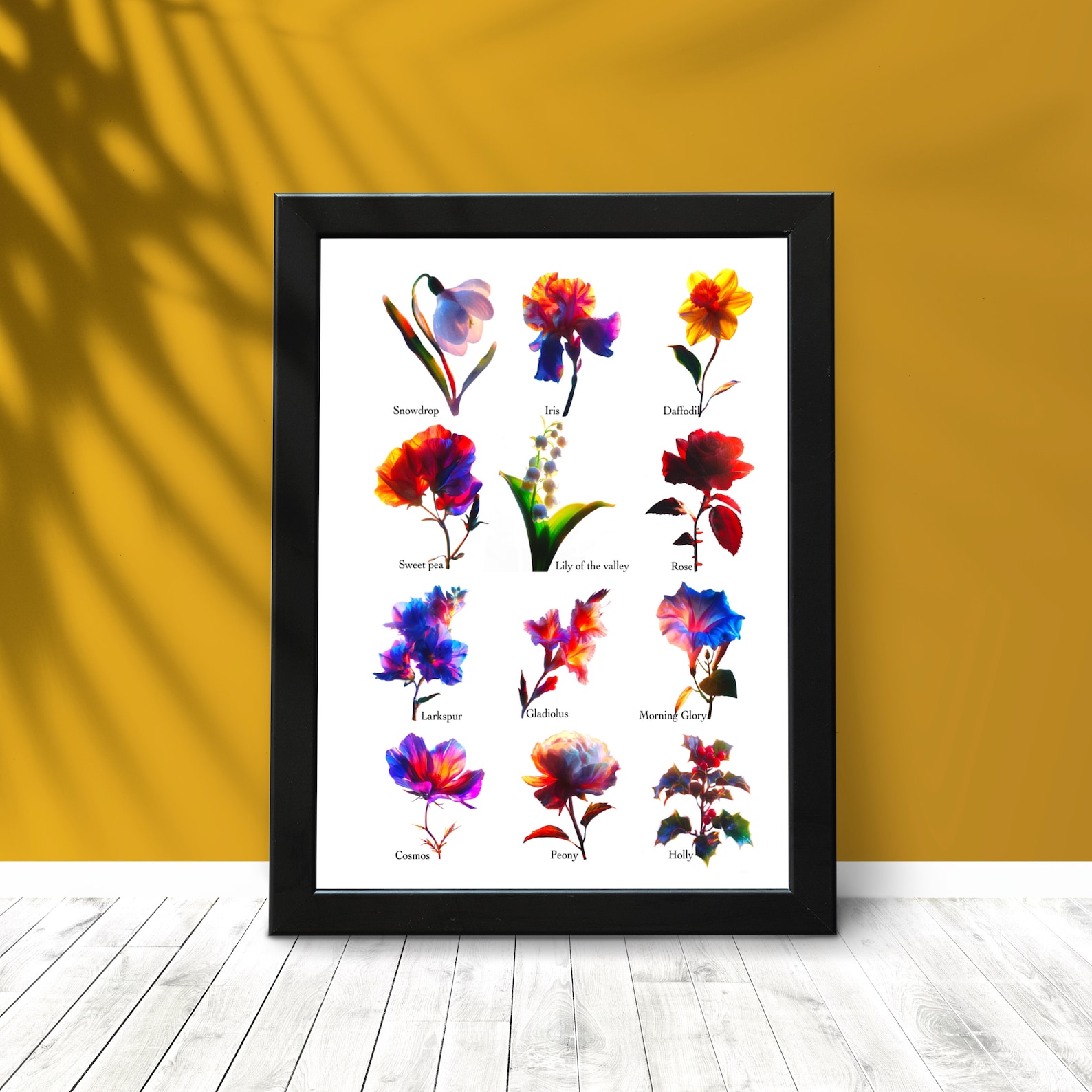 Birth Flower Chart Poster Printable Birth Month Flower Wall Art Print ...