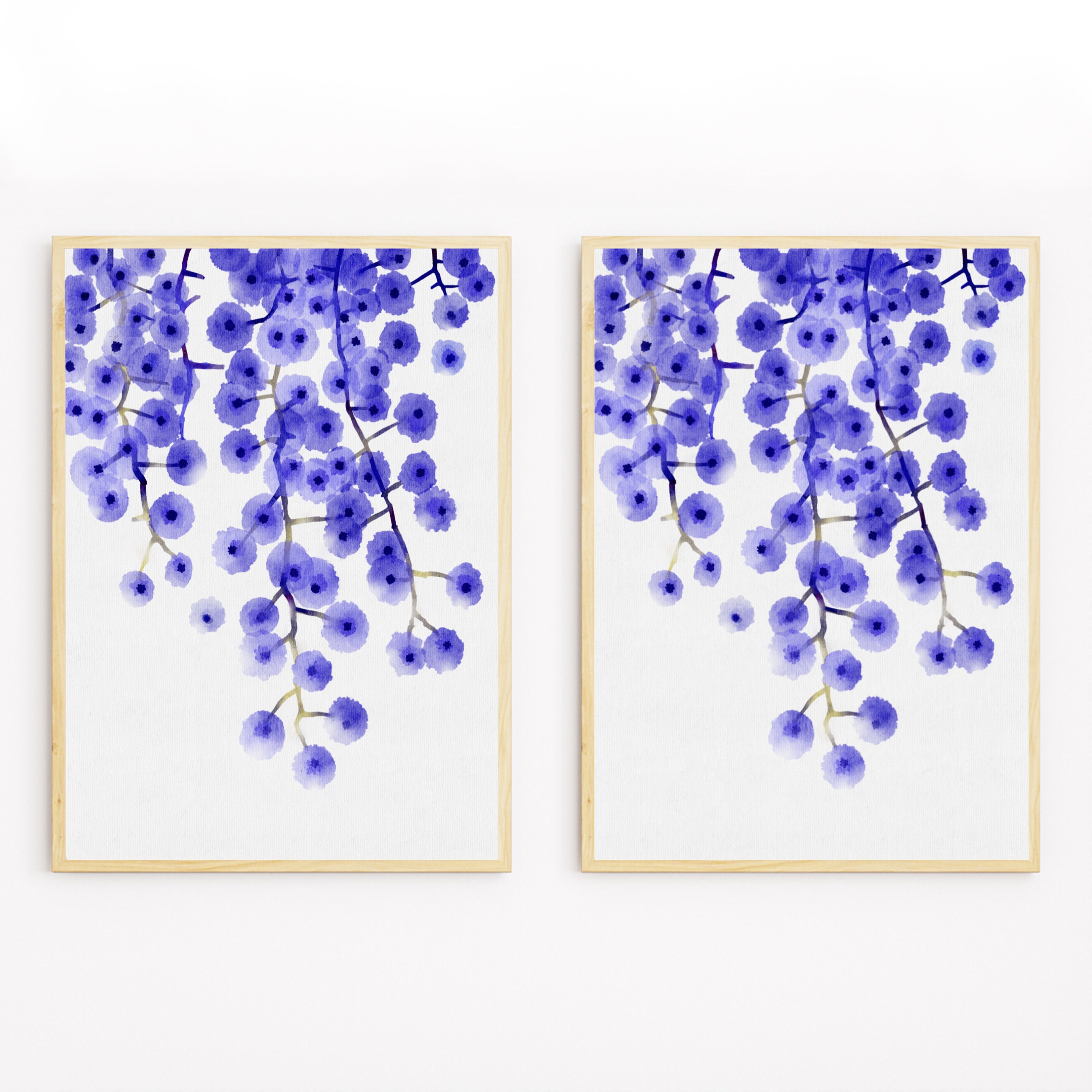 Blue Flower Printable | Purple Floral Wall Decor | Watercolor Mimosa ...