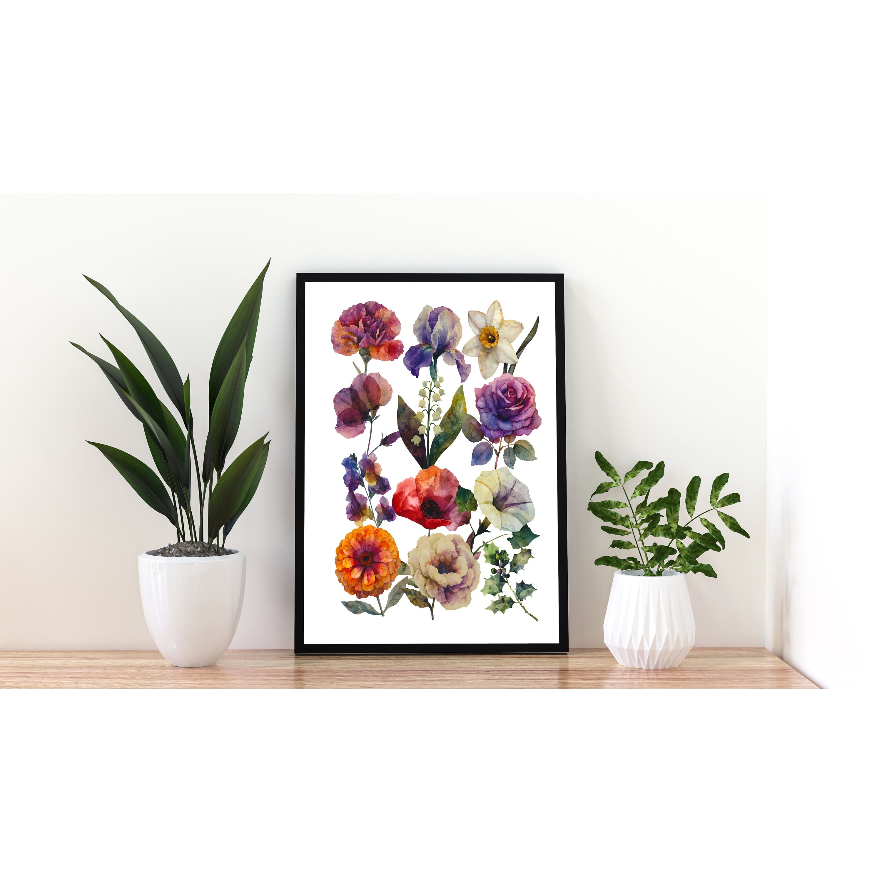 Birth Month Flower Chart Poster Printable Birth Flower Wall Art Print ...