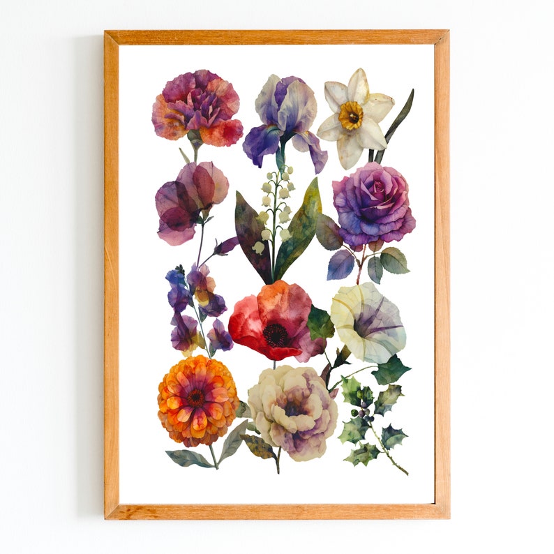Birth Month Flower Chart Poster Printable Birth Flower Wall Art Print ...