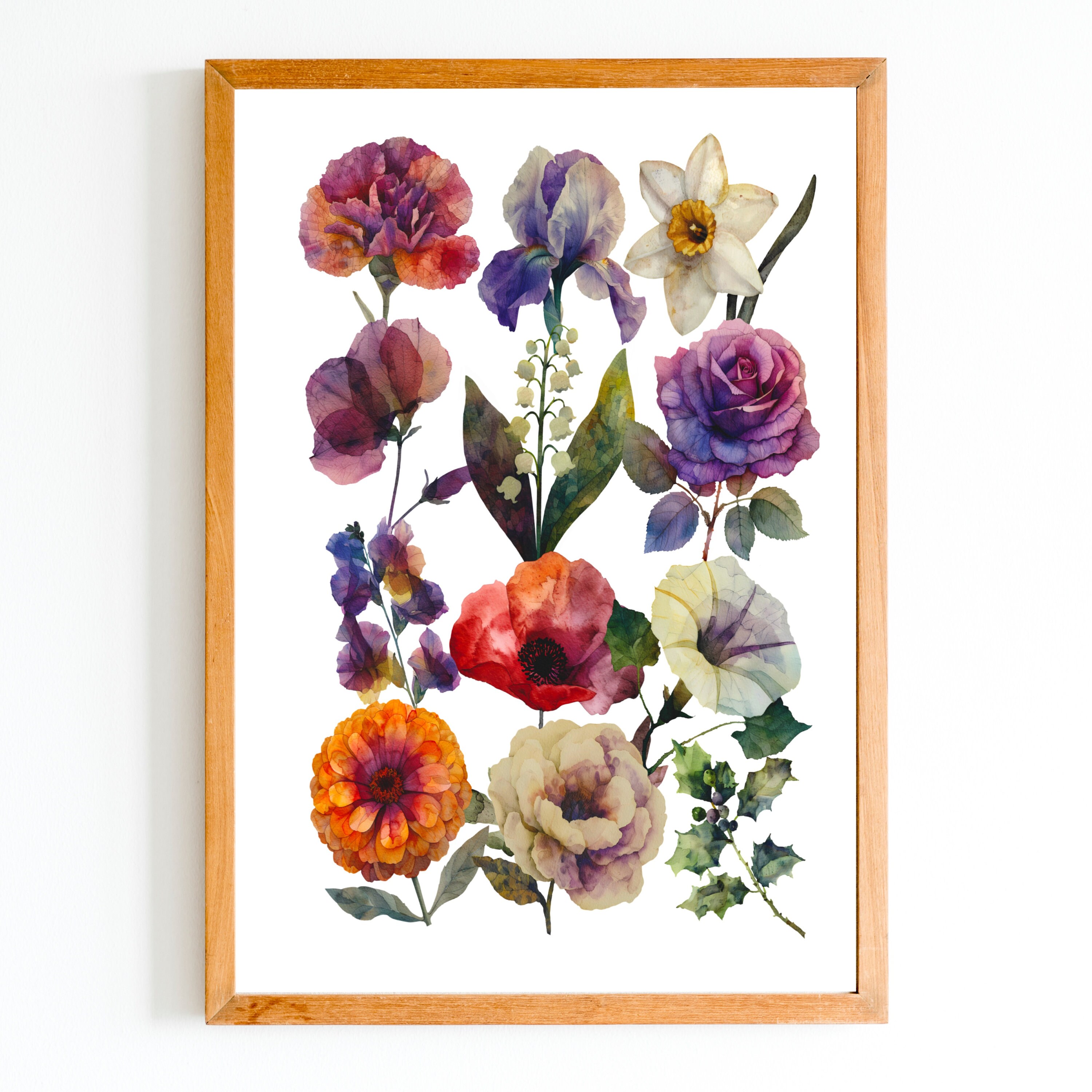 Birth Month Flower Chart Poster Printable Birth Flower Wall Art Print ...