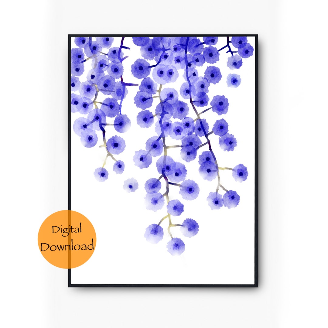 Blue Flower Printable | Purple Floral Wall Decor | Watercolor Mimosa ...