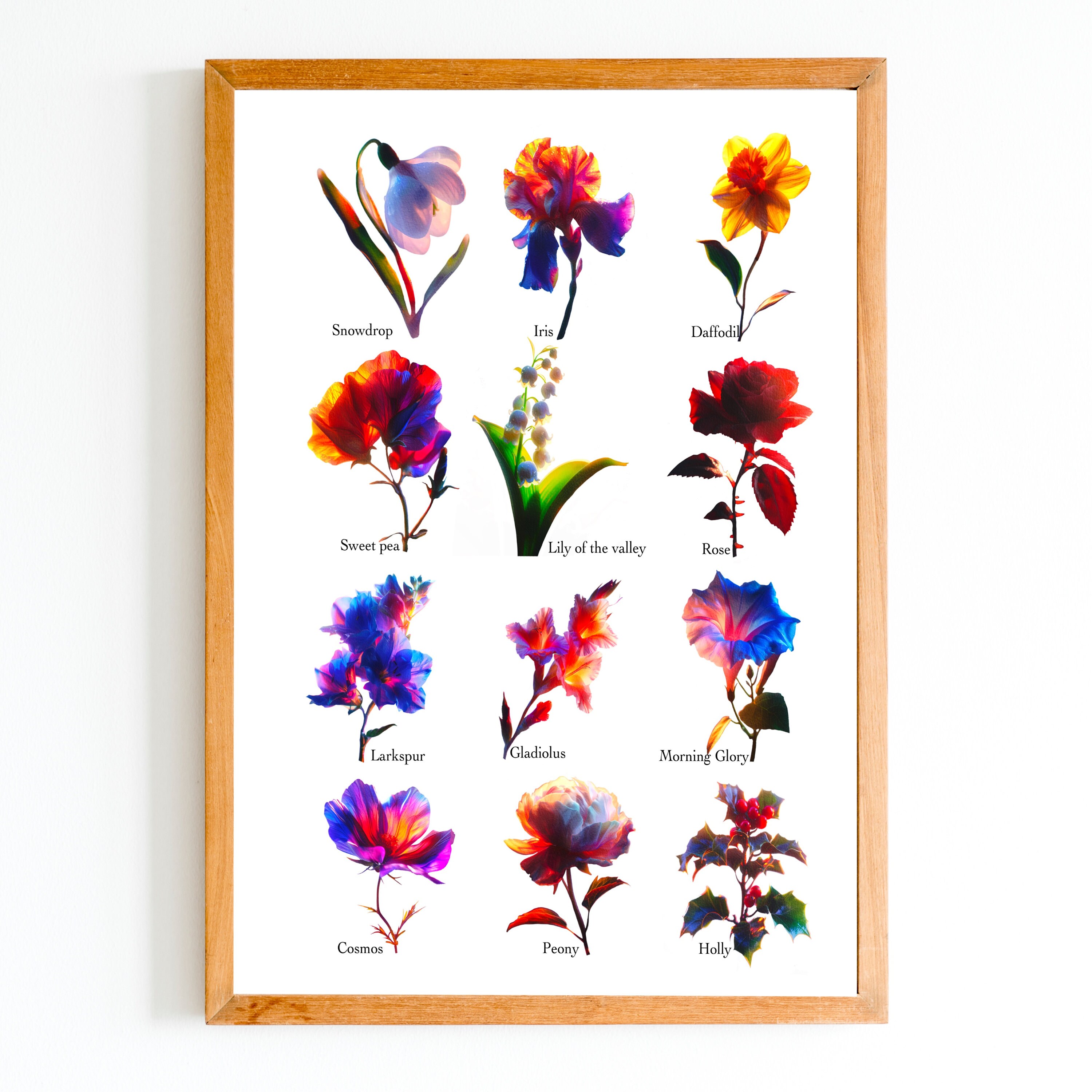 Birth Flower Chart Poster Printable Birth Month Flower Wall Art Print ...